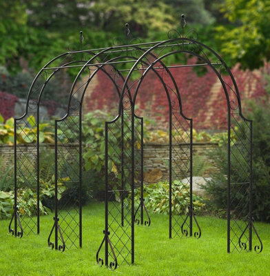 Panacea Black Metal Lattice Walkway Arch Tunnel Arbour - Depth 218cm ...