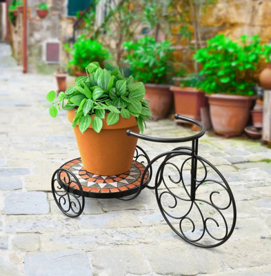 Panacea Rustica Italia Mosaic Tile Tricycle Plant Stand