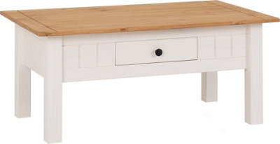 Panama 1 Drawer Coffee Table in White and Natural Wax Finish