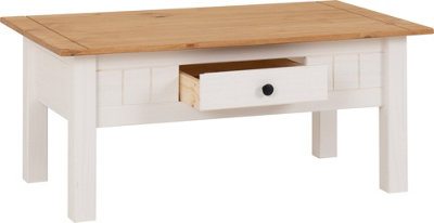 Panama 1 Drawer Coffee Table in White and Natural Wax Finish