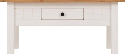 Panama 1 Drawer Coffee Table in White and Natural Wax Finish