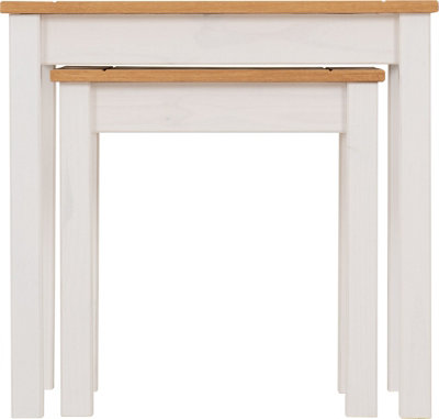 Panama Nest of 2 Tables in White and Natural Wax Finish