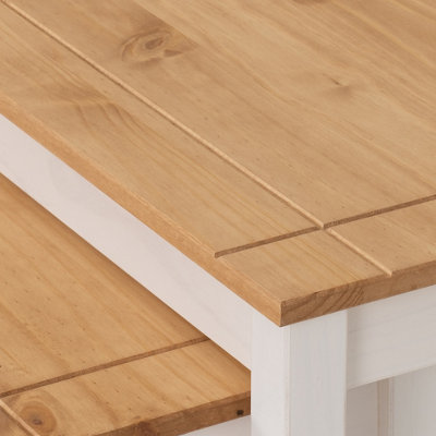 Panama Nest of 2 Tables in White and Natural Wax Finish