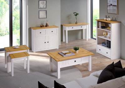 Panama Nest of 2 Tables in White and Natural Wax Finish