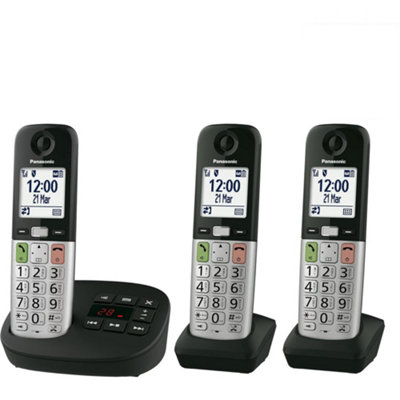 Panasonic KX-TGU433EB Black Digital Cordless Phone, Answering Machine, 3 Handsets Includes Free Gift