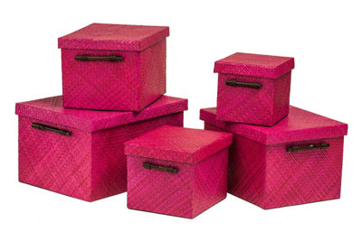 Pandanus Pink Storage Boxes - Set of 5