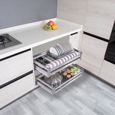 Pantry Shelves Drawers,Silver Stainless Steel Basket,Cupboard Drawer ...