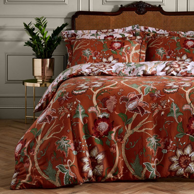 Paoletti Botanist Floral 100% Cotton Duvet Cover Set, Single, Red