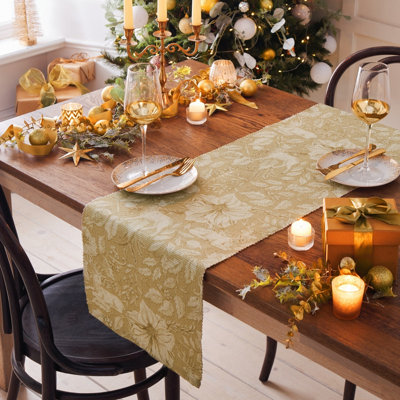 Paoletti Gold Stag Large Washable Festive Table Runner