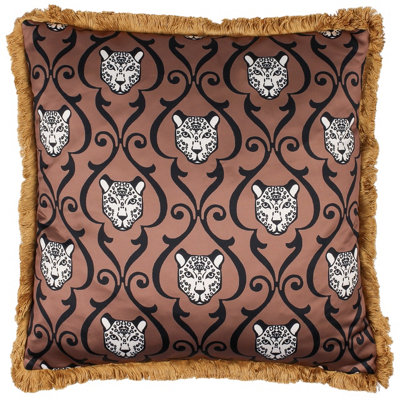 Paoletti Lupita Fringed Animal Printed Satin Polyester Filled Cushion ...