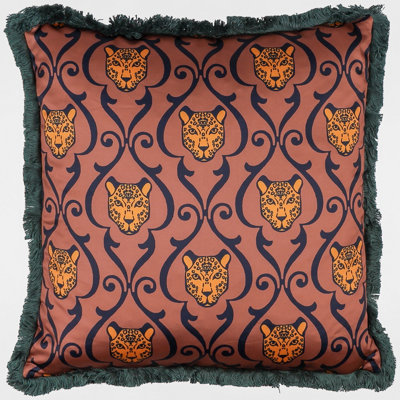 Paoletti Lupita Fringed Animal Printed Satin Polyester Filled Cushion ...