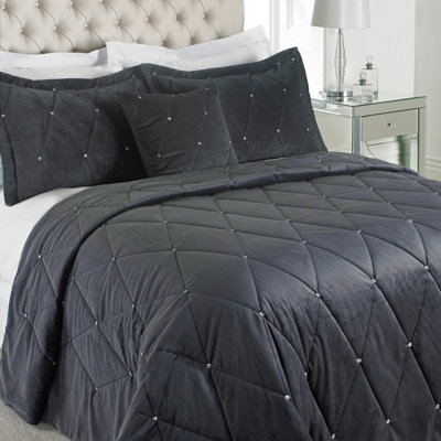 Paoletti New Diamante Quilted Embellished Bedspread | DIY at B&Q