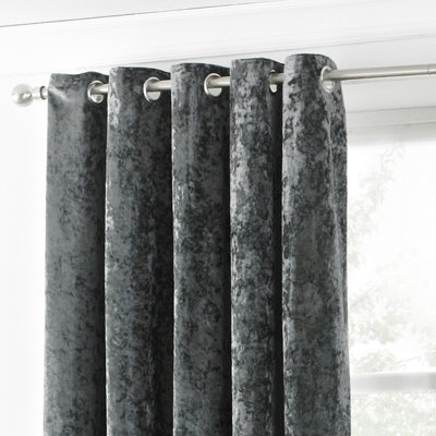 Paoletti Pewter Grey Verona Crushed Velvet Eyelet Curtain Pair (W ...