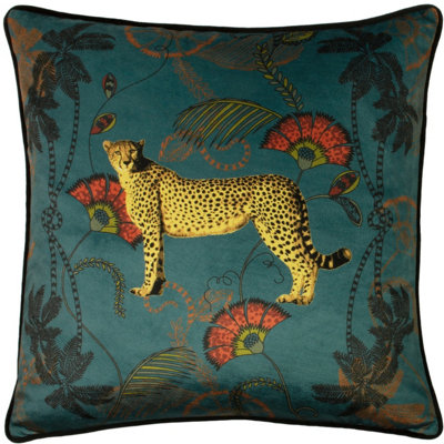 PAOLETTI TROPICAL CHEETAH VELVET PIPED FEATHER RICH CUSHION