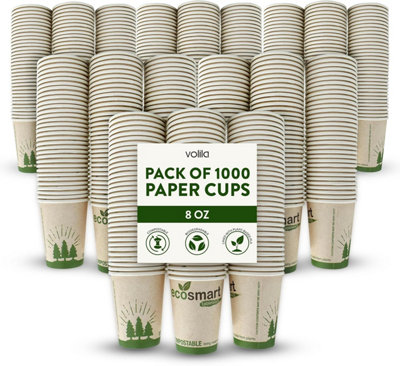 Paper Cups 1,000 Pack 8oz Disposable Coffee Cups for Hot Drinks ...