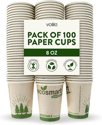 Paper Cups 100 Pcs 8oz Disposable Coffee Cup for Stackable & Recyclable ...