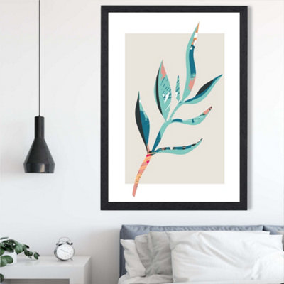 Papyrus Leaf Blue and Pink Boho Botanical Framed Print SIZE: A2 with ...