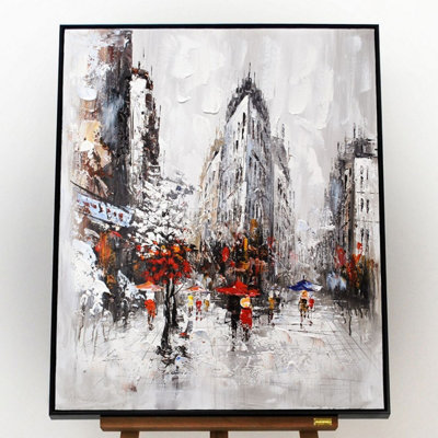 Parapluie City Scene Canvas with Black Frame 80x100cm