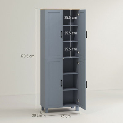 Parare 171cm Grey Wood-Effect 4-Door Freestanding Kitchen Pantry Cabinet