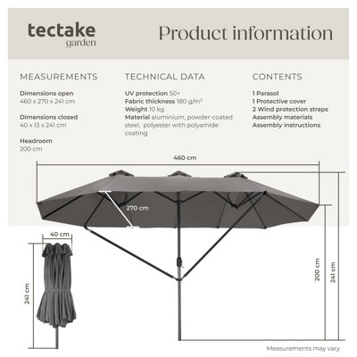 Parasol Silia - extra wide, 460 x 270 cm, height-adjustable, cover ...