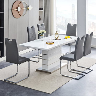 Parini Extendable High Gloss Dining Table 6 Petra Grey Chairs | DIY at B&Q