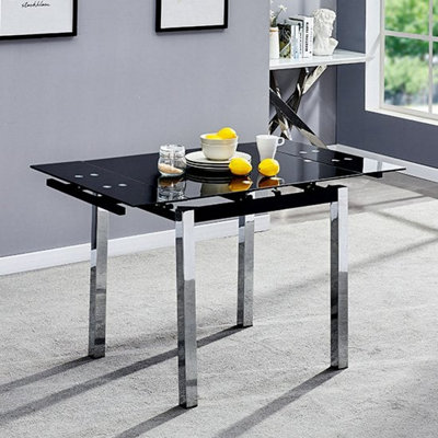 Paris Extending Black Glass Dining Table With Chrome Metal Legs | DIY ...