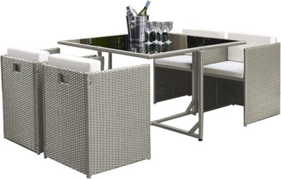 Paris Outdoor 4 Seater Light Grey Rattan Garden Square Dining Compact ...