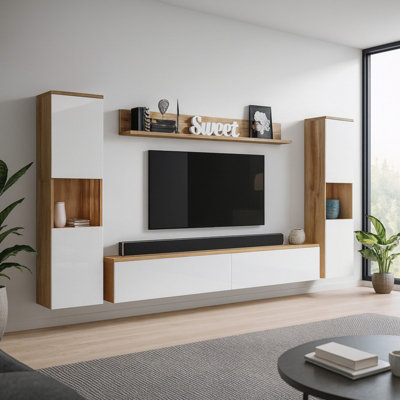 PARIS XL Living Room Wall Unit Modern LED Furniture Set with TV Cabinet ...