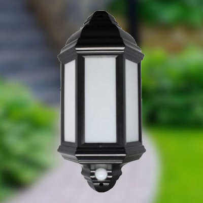 Park - Black LED Half Lantern with PIR Motion Sensor