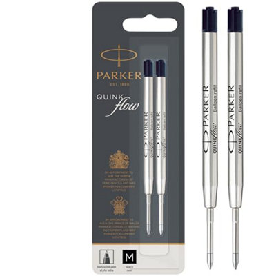 PARKER BALLPOINT PEN REFILLS MEDIUM POINT BLACK QUINKFLOW INK 2 COUNT