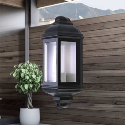 Parkins - Black Outdoor Half Lantern Wall Light