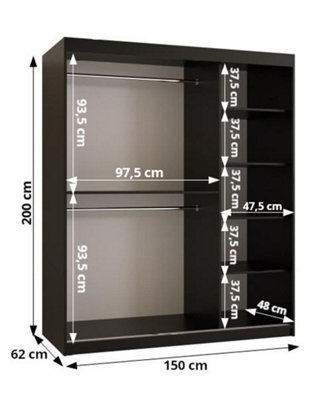 Parma 150cm Sliding Wardrobe in Sleek Black - Spacious Storage with ...