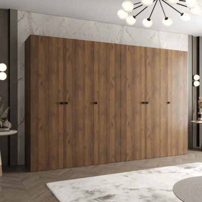 Parma 300cm Oak Walnut Hinged Door Wardrobe for Family Bedrooms