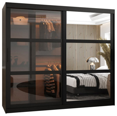 Parma III Mirrored and Smoked Glass Sliding Door Wardrobe (H2000mm ...