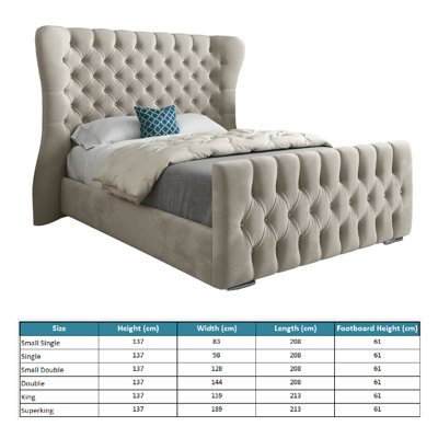 Parma Wide Curved Winged Upholstered Soft Velvet Cream Bed Frame