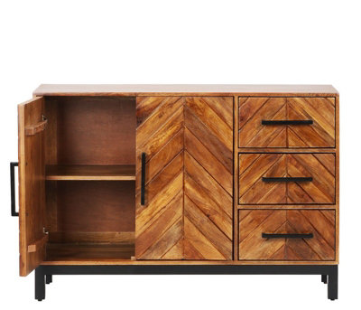 Parquet 120 cm Sideboard - Mango Wood/Iron - L40 x W120 x H80 cm - PP ...