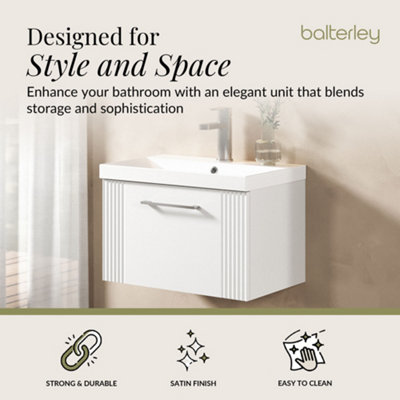 Partial Fluted 1 Drawer Wall Hung Vanity Unit with 1 Tap Hole Curved ...