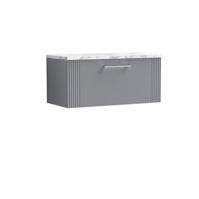 Partial Fluted 1 Drawer Wall Hung Vanity Unit with Carrera Marble ...