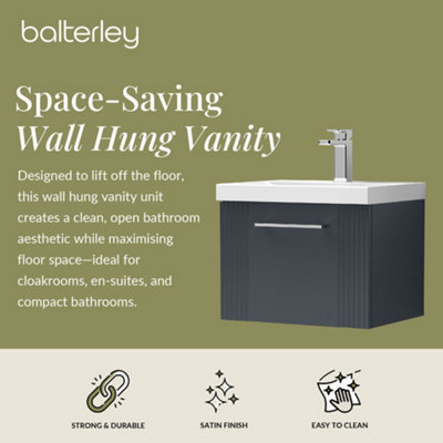 Partial Fluted 1 Drawer Wall Hung Vanity Unit with Mid-Edge 1 Tap Hole ...