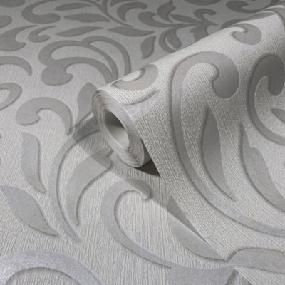 Paste the Wall White and Pearl Damask Wallpaper