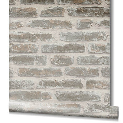 Paste the Wall White and Taupe Exposed Brick Wallpaper