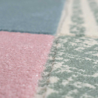 Pastel Multicolour Block Geometric Living Area Runner Rug 60x240cm