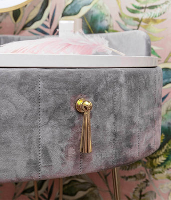 PASTEL PARADISE DOVE GREY VELVET DRESSING TABLE WITH LED TOUCH SENSOR ...