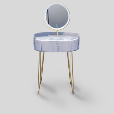 Pastel Paradise Storm Grey Velvet Dressing Table with Gia LED Mirror
