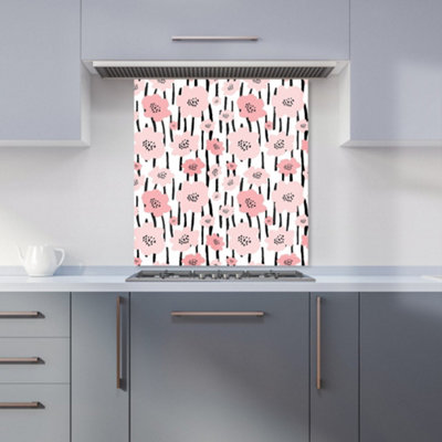 Pastel Pink Flowers Premium Glass Kitchen Splashback W600mm x H600mm