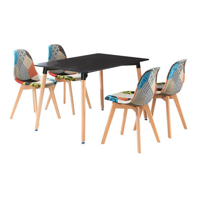 Patchwork Halo Dining Set Includes a Black Dining Table & Set of 4 ...