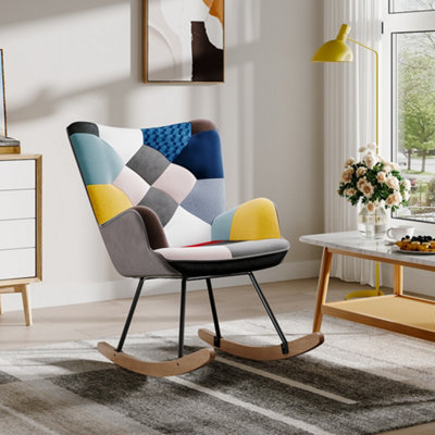Patchwork Velvet Effect Rocking Chair Rocker Recliner Armchair | DIY at B&Q