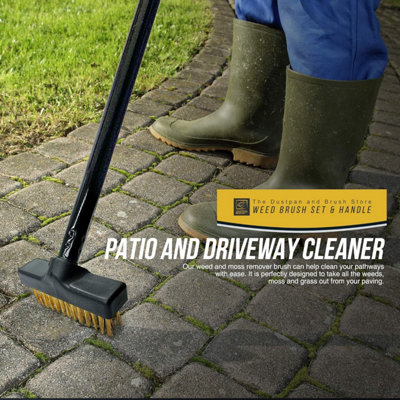 Patio Weed Remover Long Handled Brush Set with Angled Paving Wire Broom