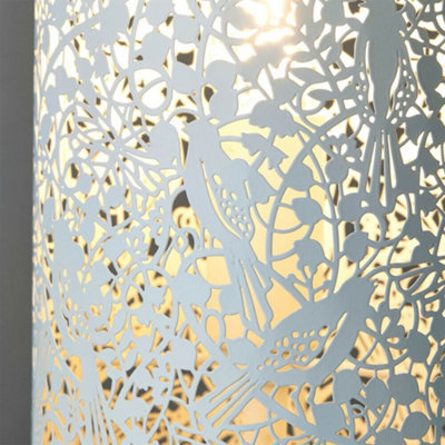 Pattern Table Lamp Light Matt Ivory Floral Bird Metal Cylindrical Shade ...