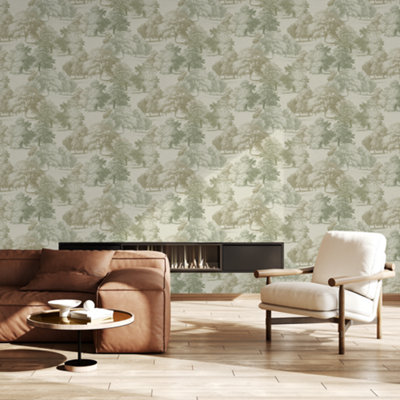 Paul Moneypenny Belvoir Forest Green Toile Wallpaper for Grandeco